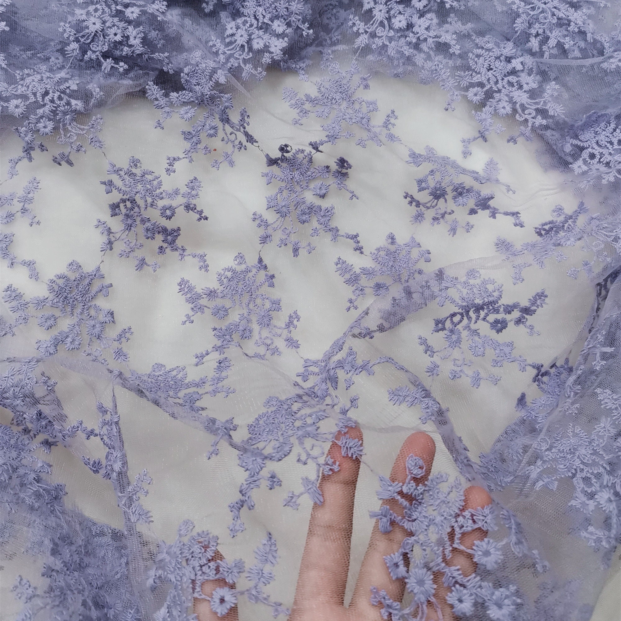 Purple Lace Fabric, Lavender Floral Embroidery Lace Fabric, Wedding ...