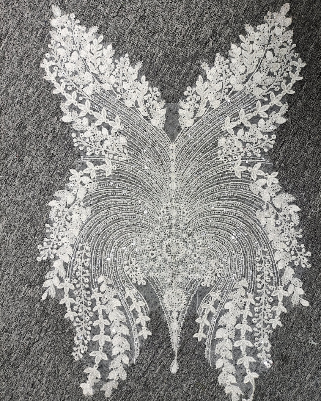 Subtle Beaded Embroidered Lace Applique, Sequins Leafs Lace Appliques ...