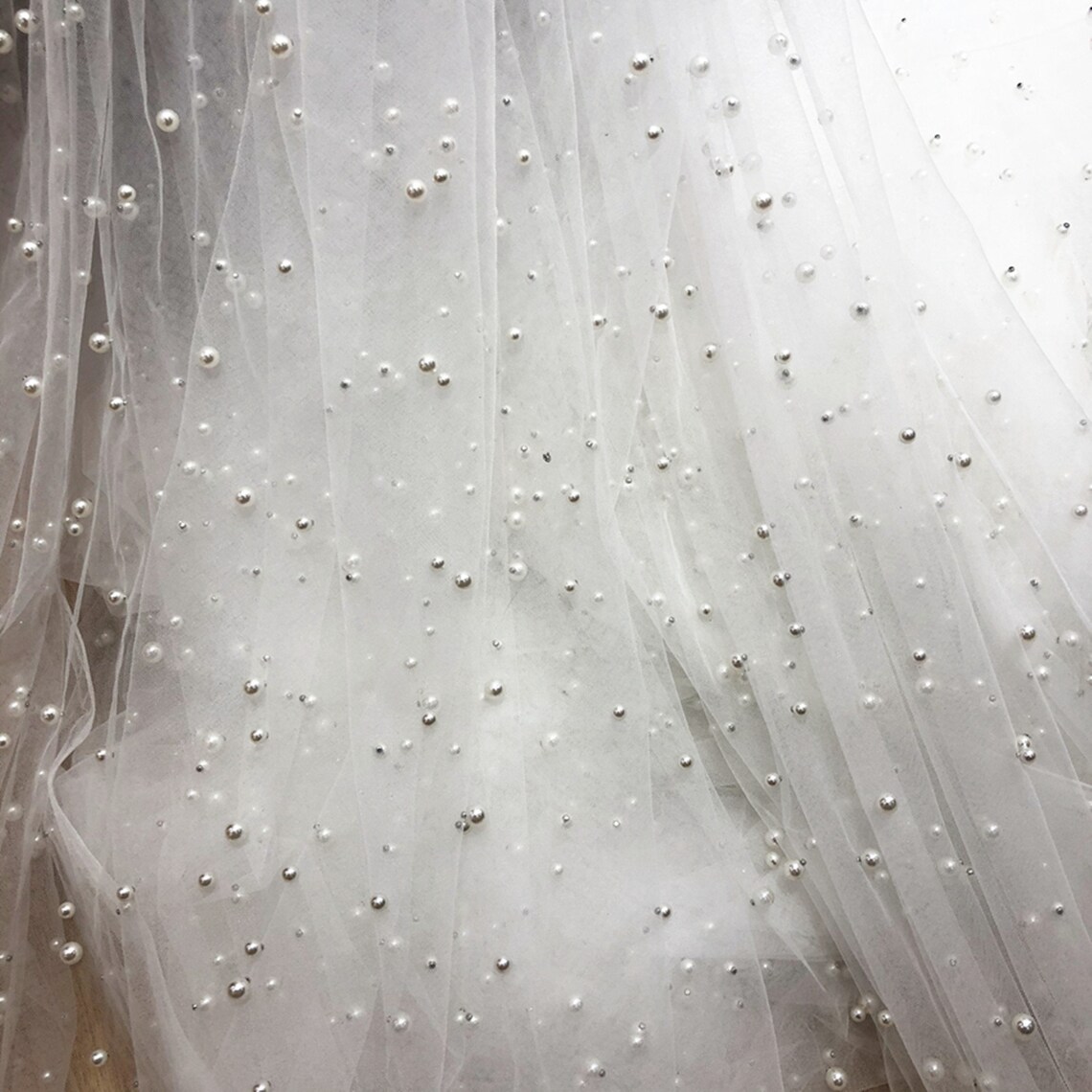 Pearl Lace Fabric, Beaded Pearls Tulle Fabric, 2 Sizes Pearl Beaded ...