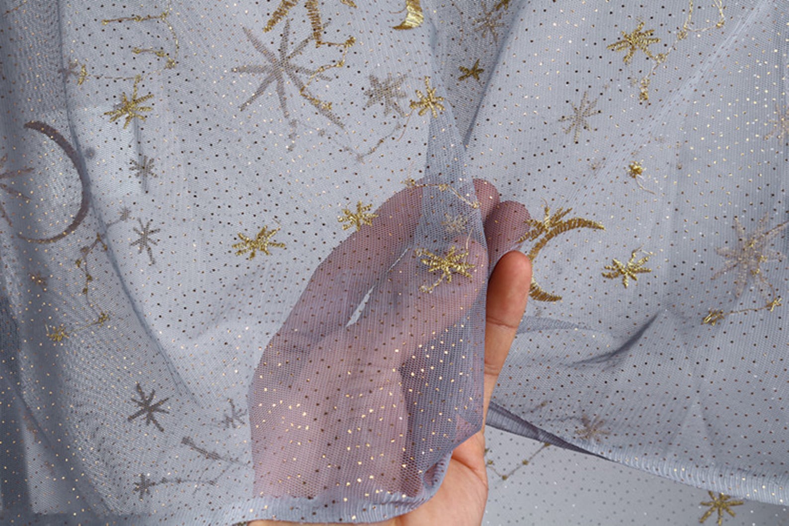 Embroidered Moon Pattern Lace Fabric Gold Glitter Star Moon | Etsy