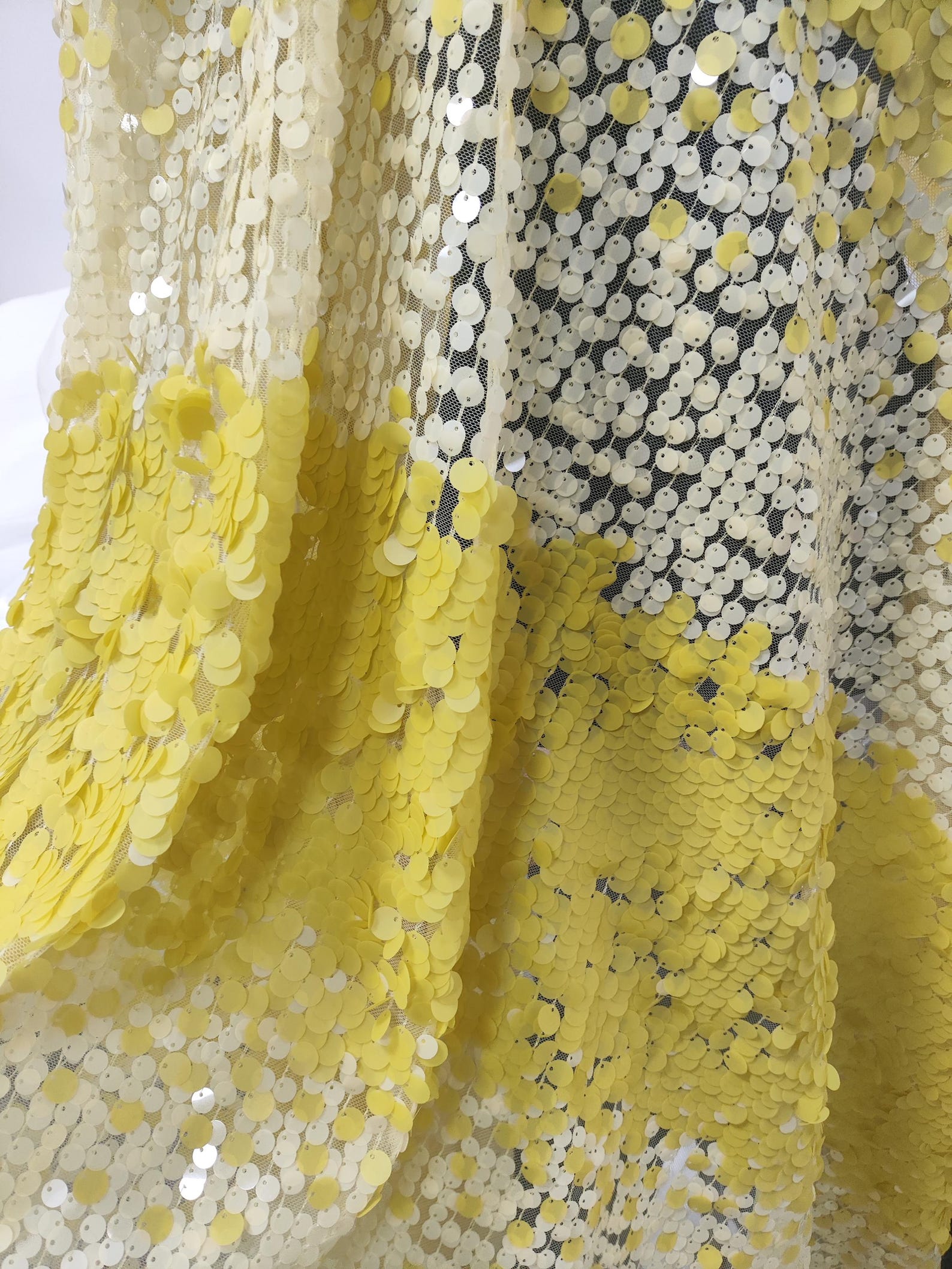 White Yellow Sequined Fabric, Shiny Sequins Mesh Fabric for Party Gown ...
