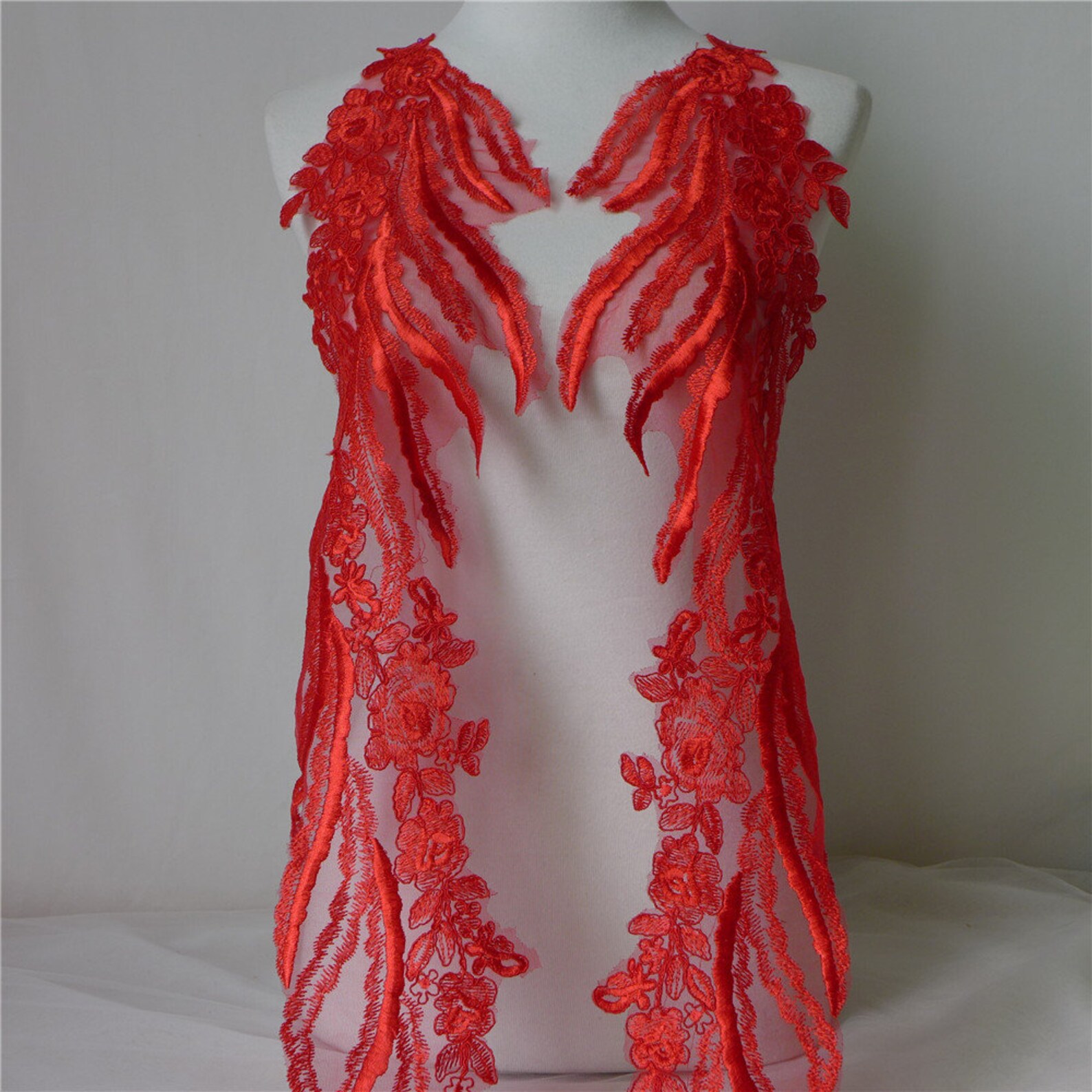 Feather Lace Applique Pair for Weddings, Lace Sashes, Gowns or Costumes ...