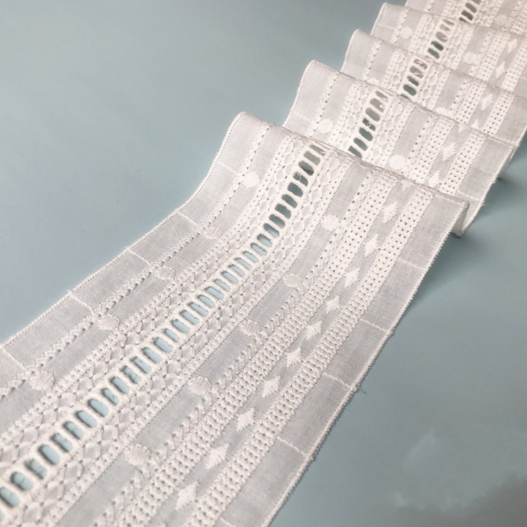 2 Yards off White Dots Stripes Embroidery Hollow Out Cotton Lace Trim ...