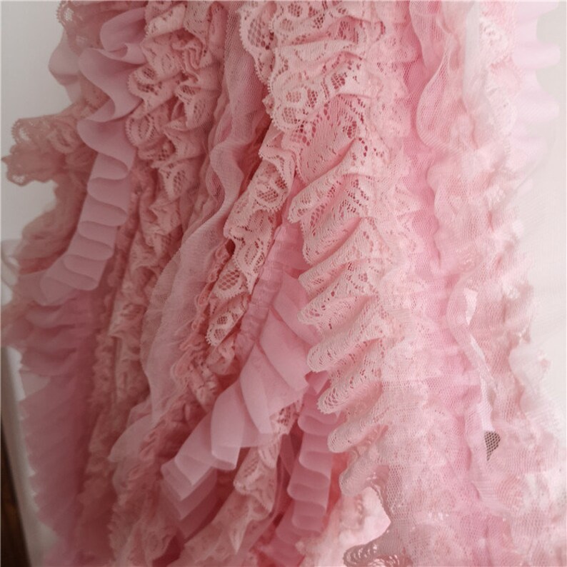 3 Layers Pink Ruffled Lace Trim Chiffon Ruffle Trim Elastic - Etsy