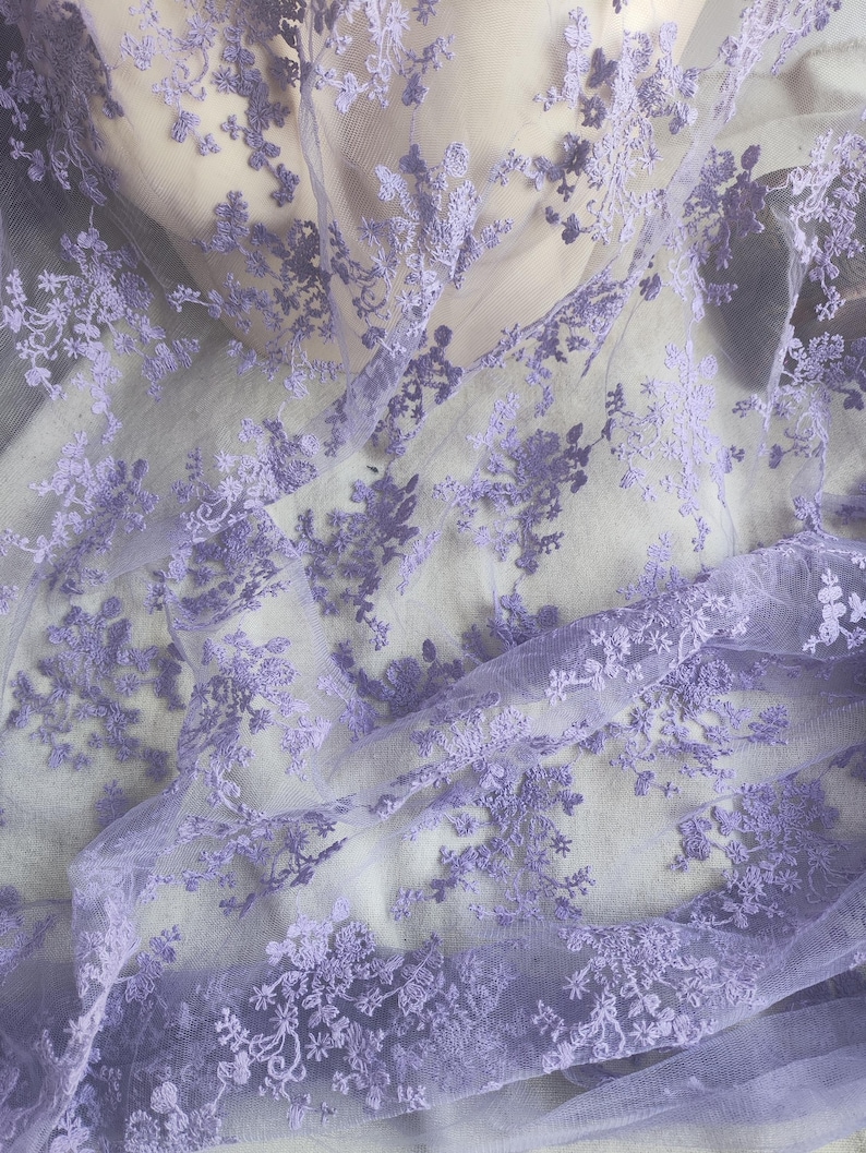 Purple Lace Fabric, Lavender Floral Embroidery Lace Fabric, Wedding ...