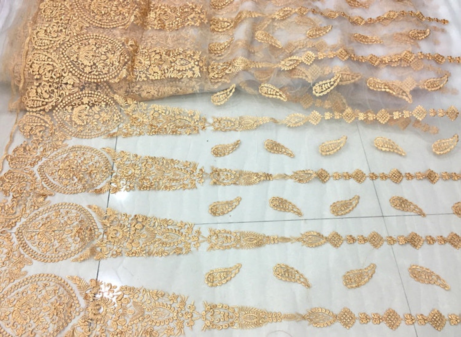 Exquisite Gold Lace Fabric, Golden Embroidery Mesh Lace Fabric, Soft ...
