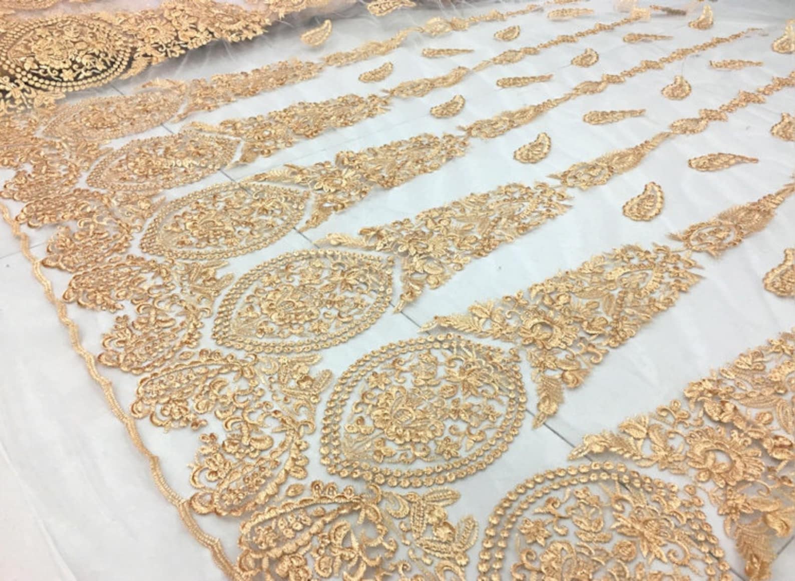 Exquisite Gold Lace Fabric Golden Embroidery Mesh Lace | Etsy