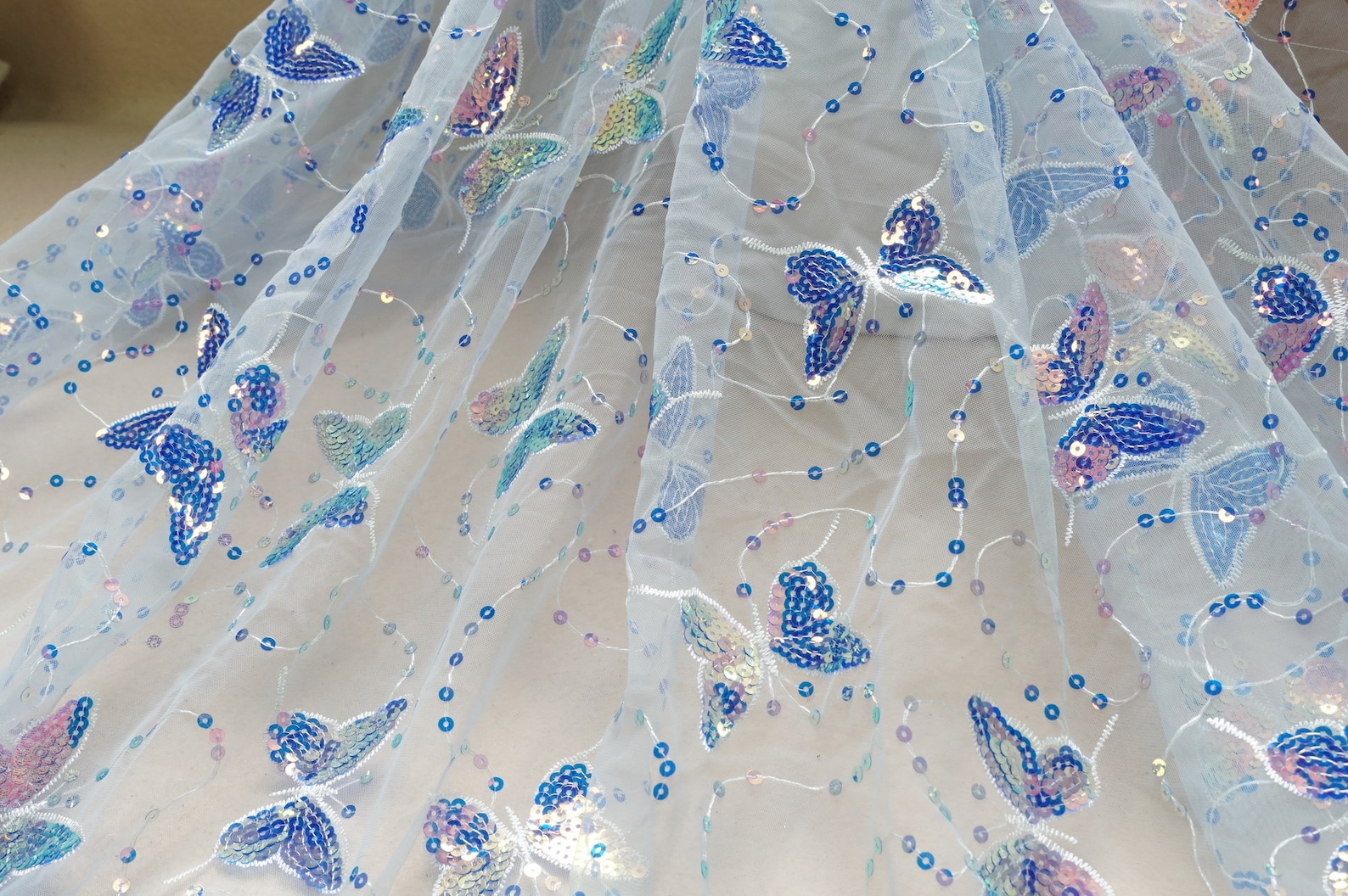 New Arrival Sequin Butterfly Embroidery Lace Fabric in Soft Tulle for ...