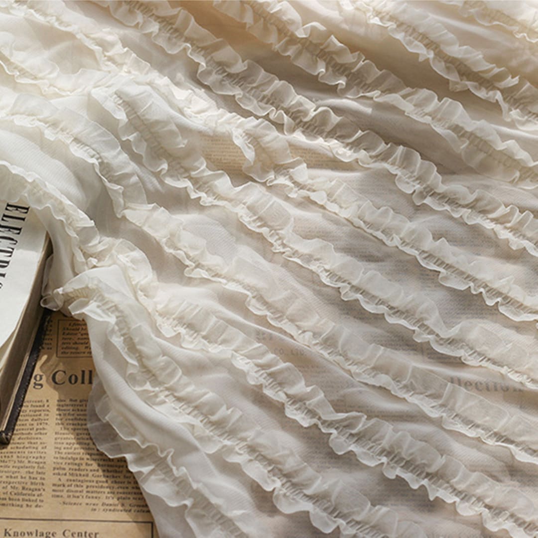 Chiffon Ruffled Fabric, Pleated Chiffon Lace Fabric, Ruffled Fabric for ...