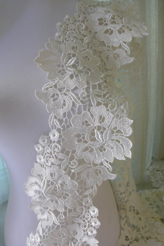 Ivory lace with rose bridal lace trim venise lace in white | Etsy