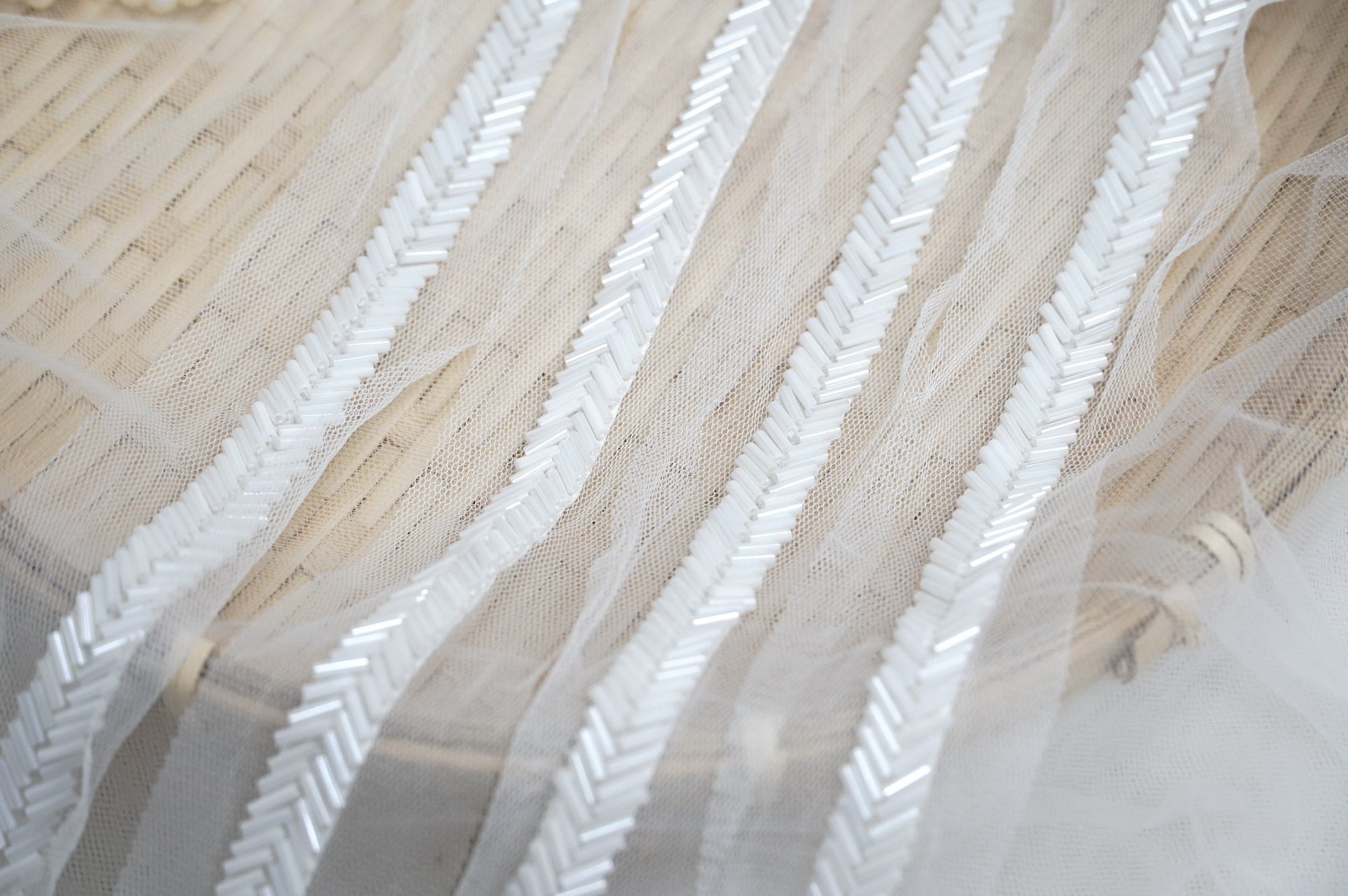 Off White Beaded Trim Beaded Mesh Trim Beaded Lace Trim | Etsy