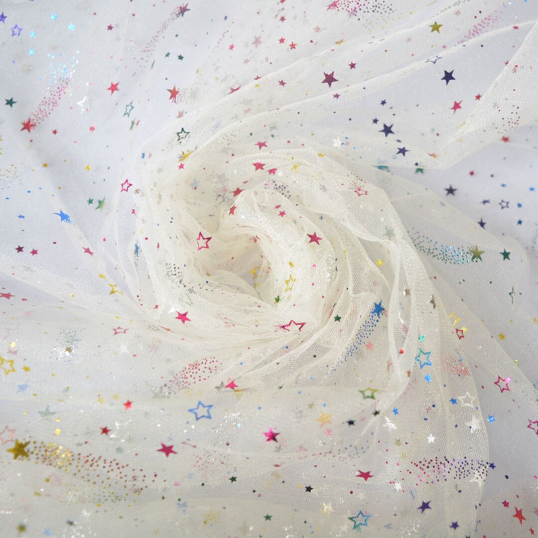 Rainbow Star Fabric, Glitter Colorful Star Tulle Mesh Lace Fabric for ...