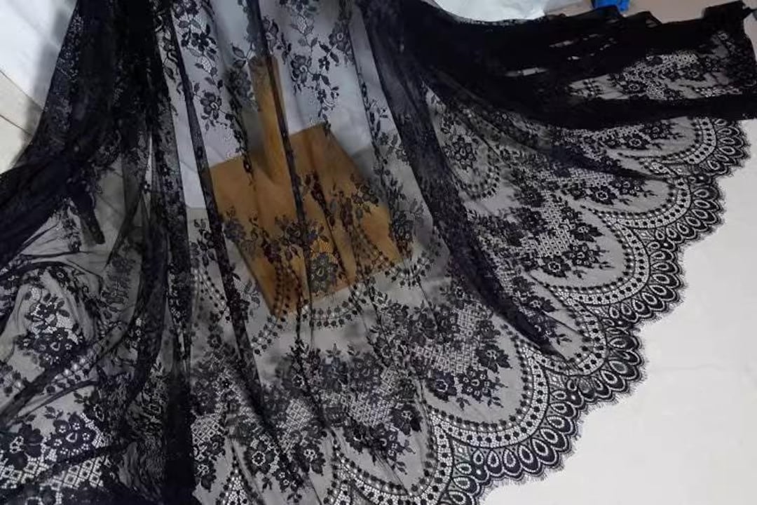 Cool Black Lace Fabric, Soft Smooth Chantilly Lace, Eyelash Floral ...