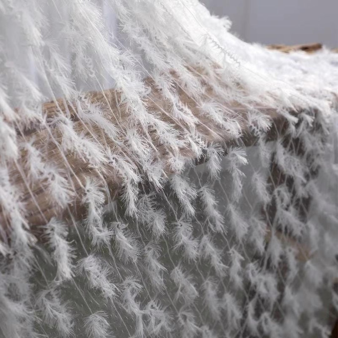 Pretty Feather Lace Fabric, Beautiful White Embroidery Tulle Fabric for ...