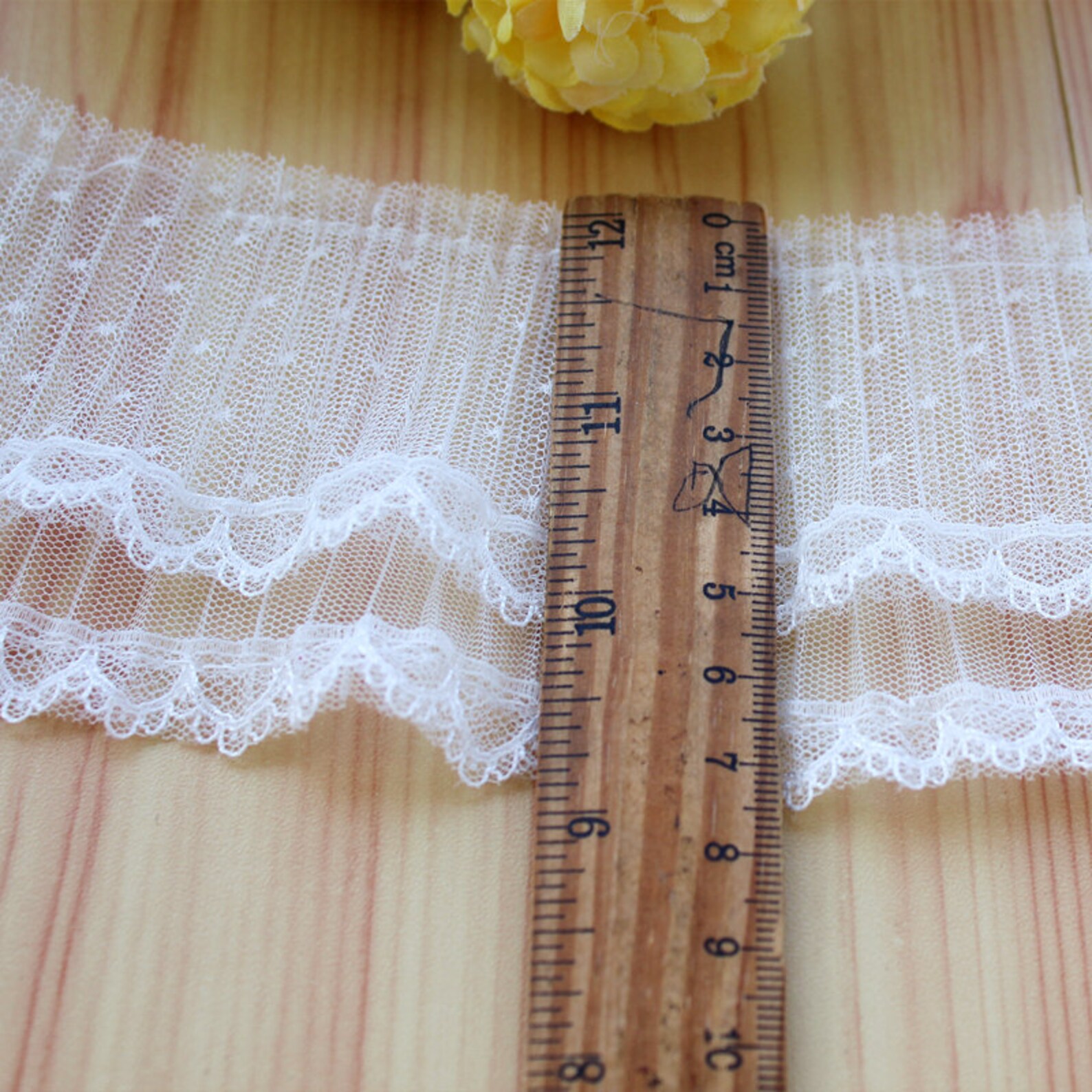 2 Yards Ruffle Lace Trim, Cute Polka Dots Scalloped Trim for Doll Dress ...