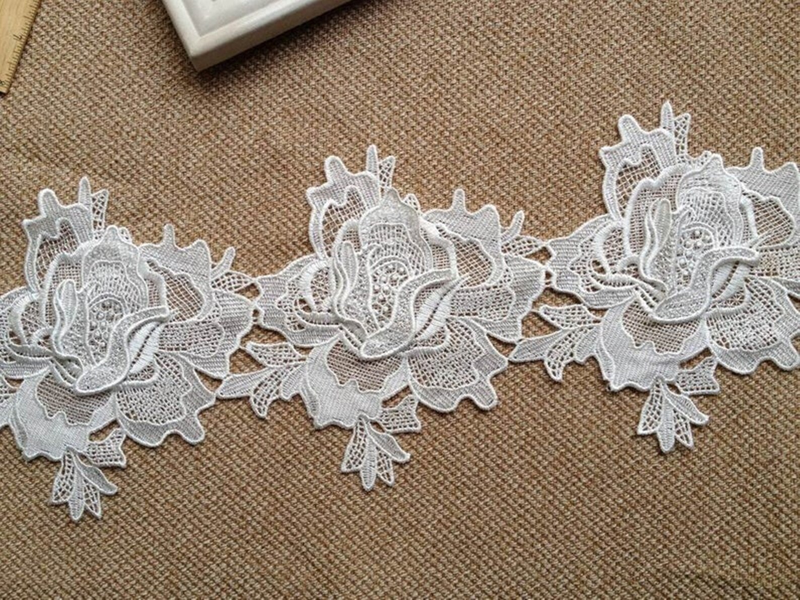 Black Lace Trim Venice Black Rose Lace Trim Black Roses | Etsy