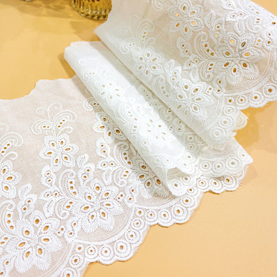 6.89" Wide Cotton Lace Trim, Eyelet Cotton Trim, off White Embroidered ...