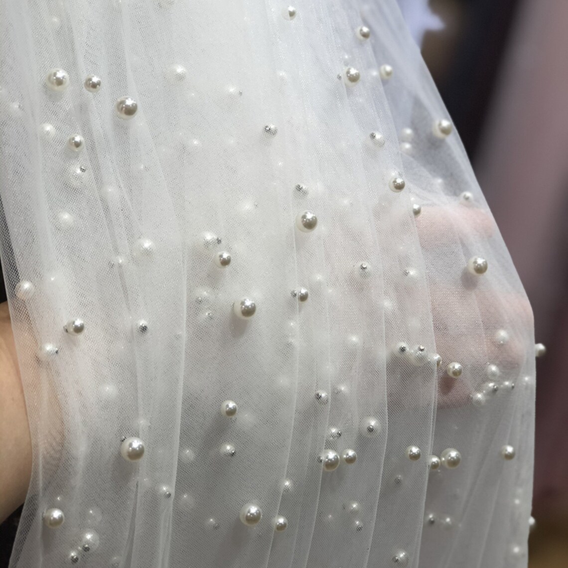 Pearl Lace Fabric, Beaded Pearls Tulle Fabric, 2 Sizes Pearl Beaded ...