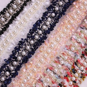 Colorful Beaded Lace Trim, Beaded Ribbon, Pearls Ribbon, Beaded Ribbon ...