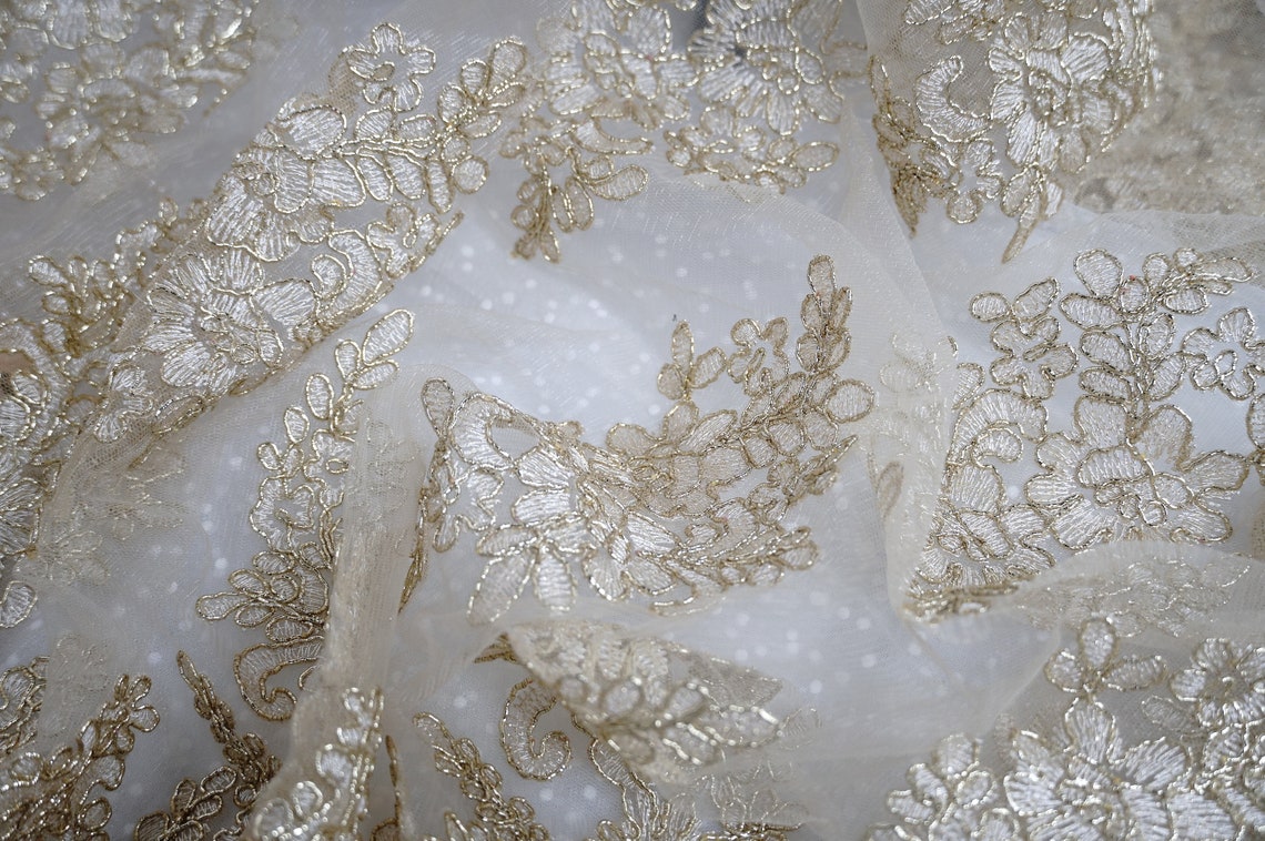 Gold Lace Fabric Alencon Lace Fabric Gorgeous Gold Corded | Etsy