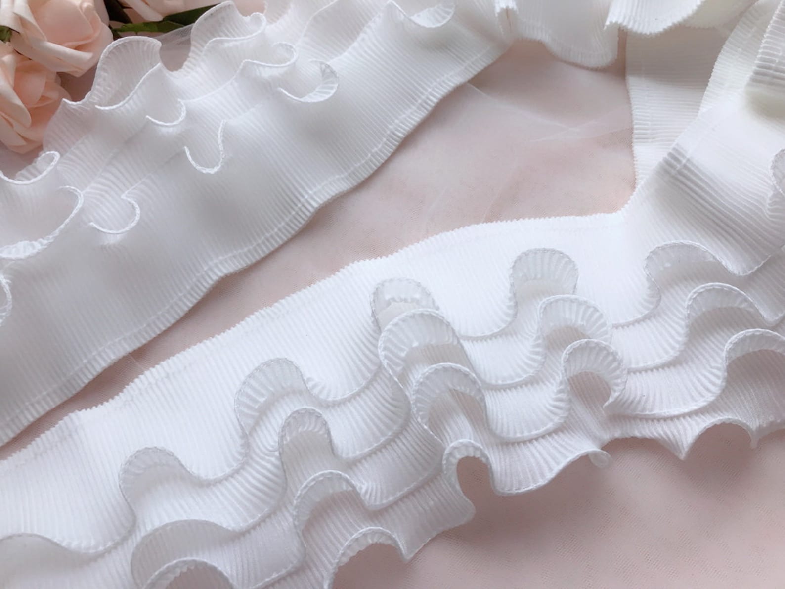 Off White Elastic Chiffon Ruffled Lace Trim Pleated Edging | Etsy