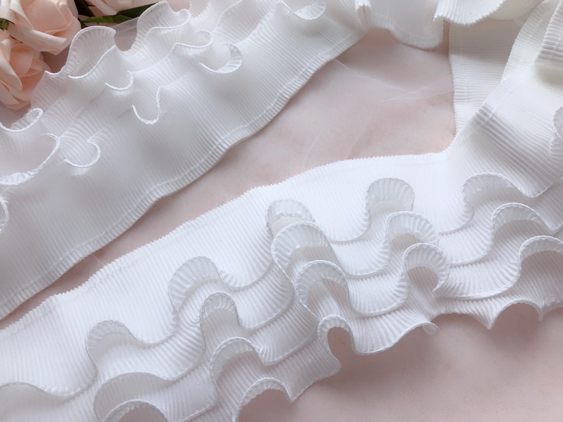 Off White Elastic Chiffon Ruffled Lace Trim Pleated Edging | Etsy