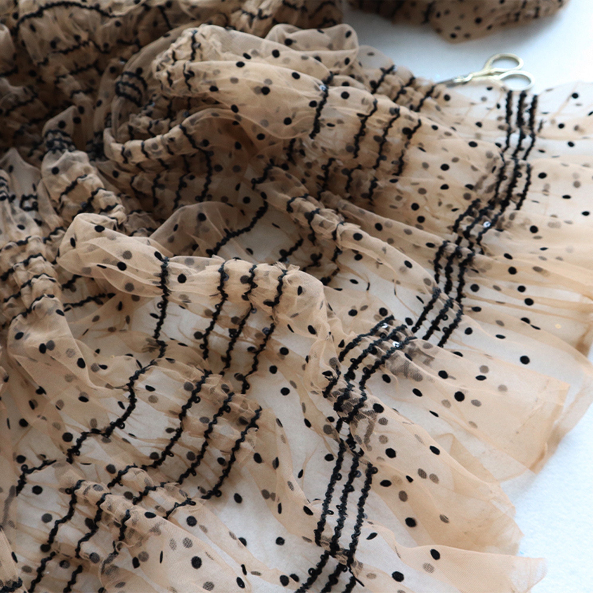 Romantic Brown ruffled fabric sequins ruffled mesh fabric | Etsy