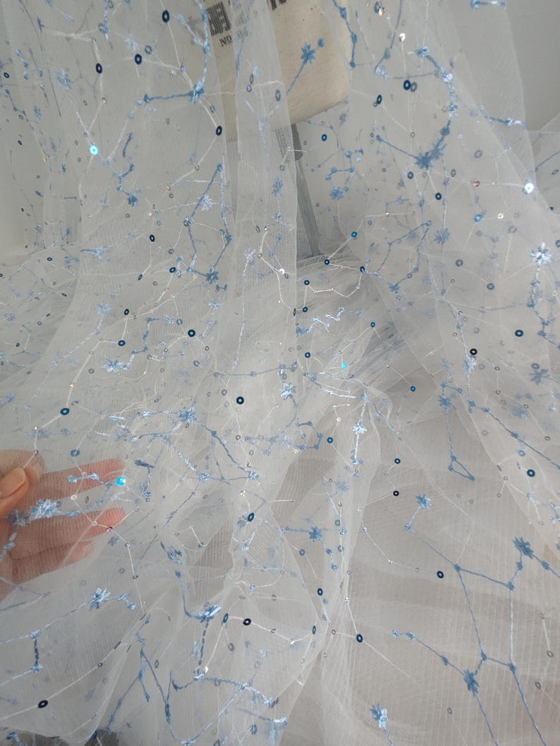 Unique Constellation Embroidery Lace Fabric, Sequins Navy Mesh Lace ...