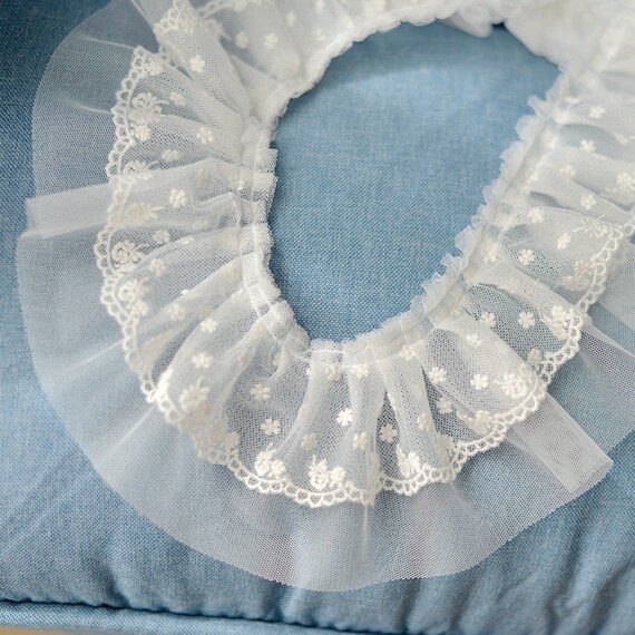 Double Layer Mesh Ruffled Lace Trim Floral Embroidery Pleated - Etsy