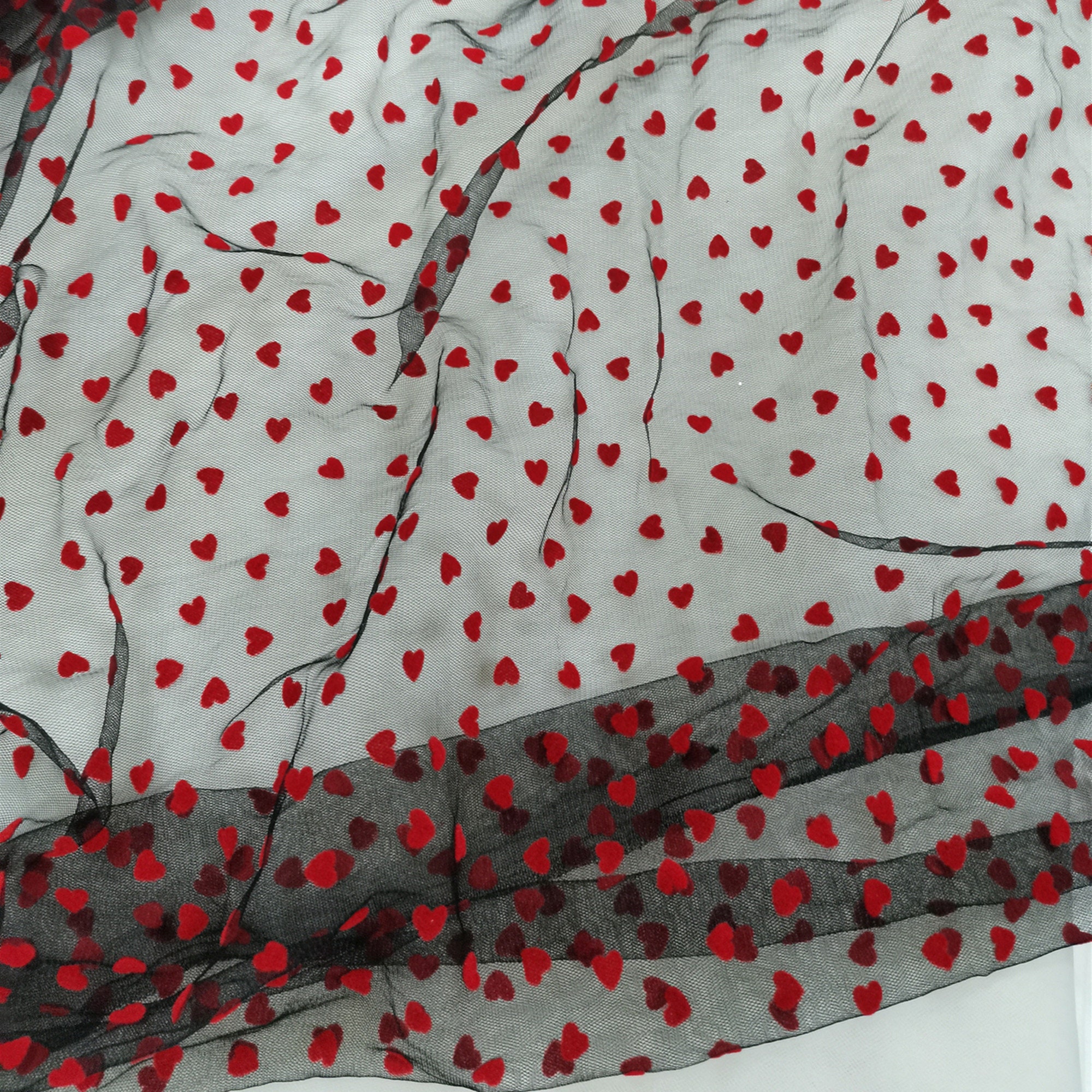 Red Heart Fabric Flocked Heart Tulle Lace Fabric - Etsy