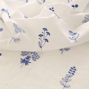 Pretty Blue Flower Embroidered Cotton Fabric, Floral Cotton Lace Fabric ...