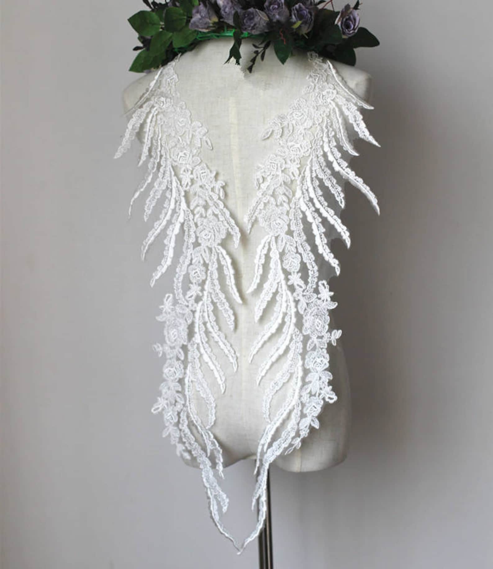 Wing Design Mesh Embroidered Lace Applique in off White for - Etsy