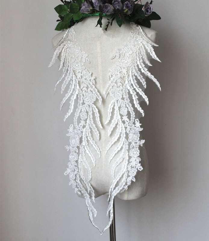 Wing Design Mesh Embroidered Lace Applique in off White for Sewing ...