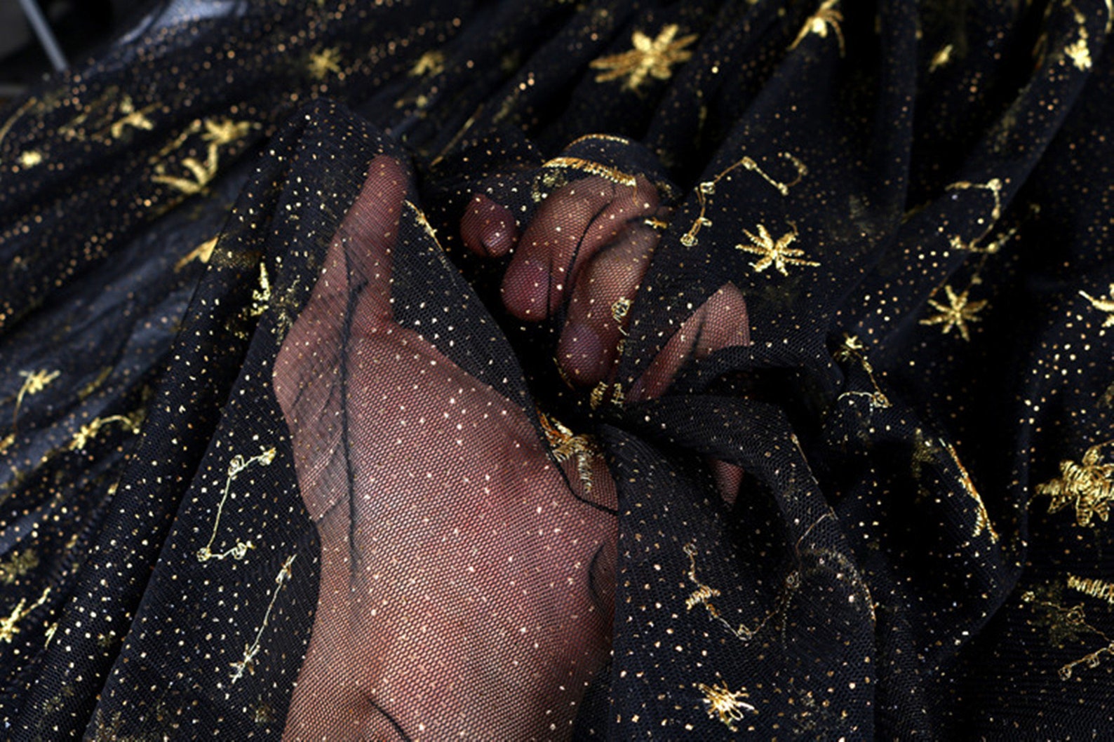 Embroidered Moon Pattern Lace Fabric Gold Glitter Star Moon | Etsy