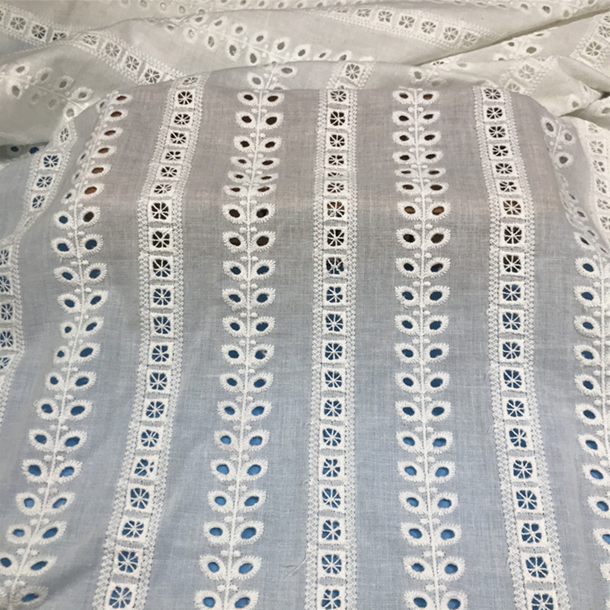 Eyelet Embroidery Cotton Stripe Lace Fabric Pure Cotton | Etsy