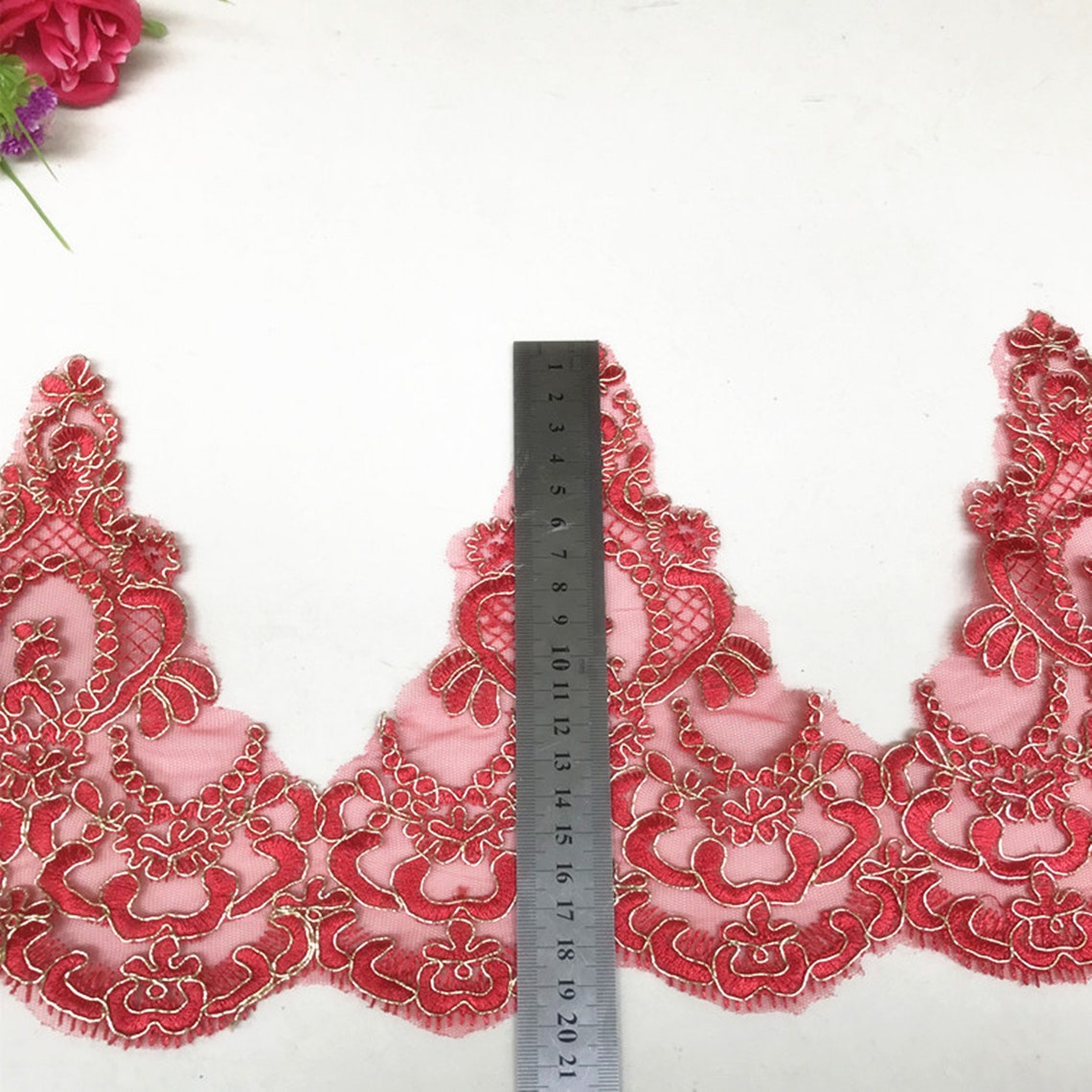 Red Gold Alencon Lace Trim Red Lace Trim with Gold Thread | Etsy