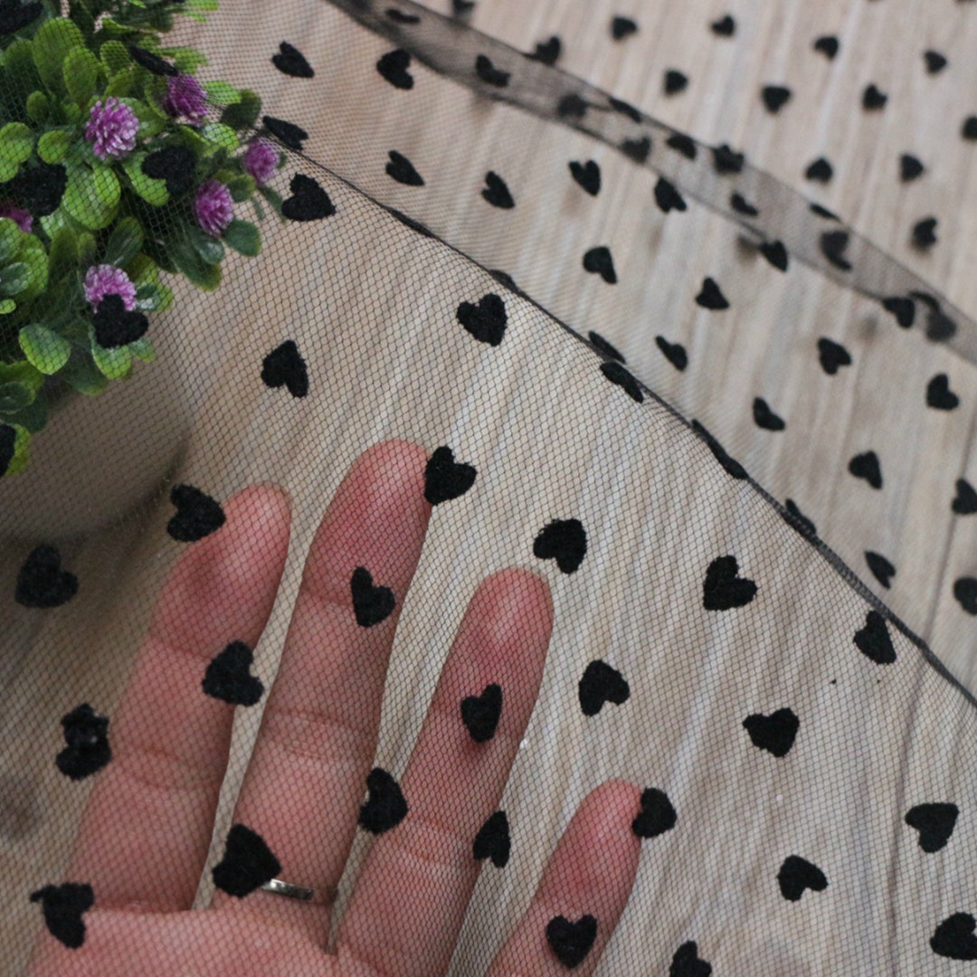 1 Yard Sweet Love Heart Lace Fabric Heart Flocked Tulle Fabric Wedding ...