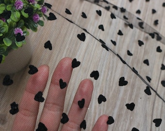 1 Yard Sweet Love Heart Lace Fabric Heart Flocked Tulle Fabric Wedding ...