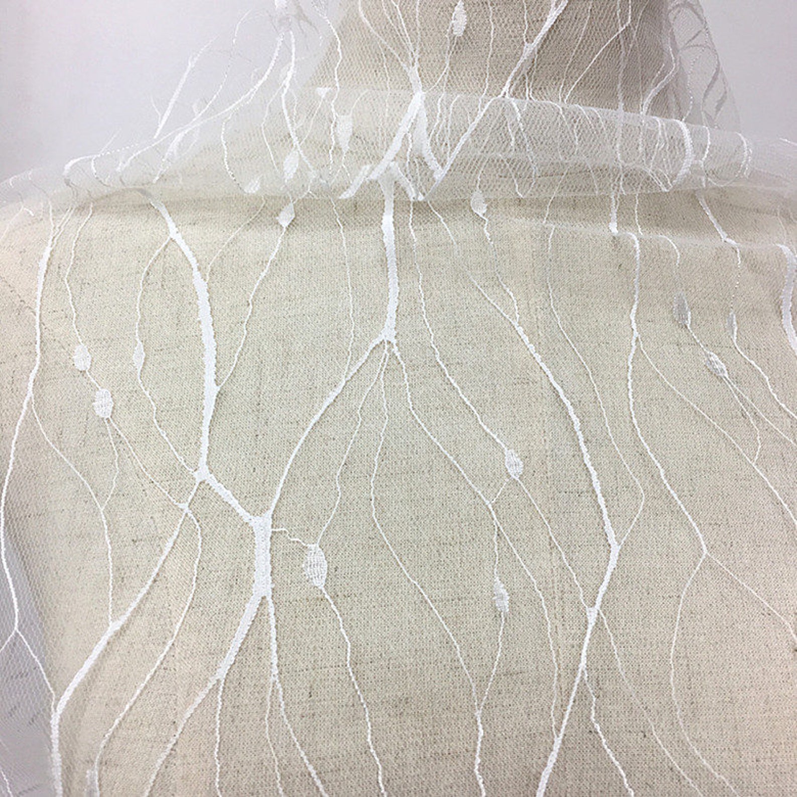 Off White Lace Fabric Thin Branch Mesh Lace Fabric Tulle - Etsy