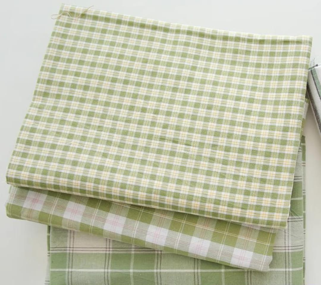 Pretty Green Plaid Cotton Fabric, Soft Cotton Fabric for Dress, Skirts ...
