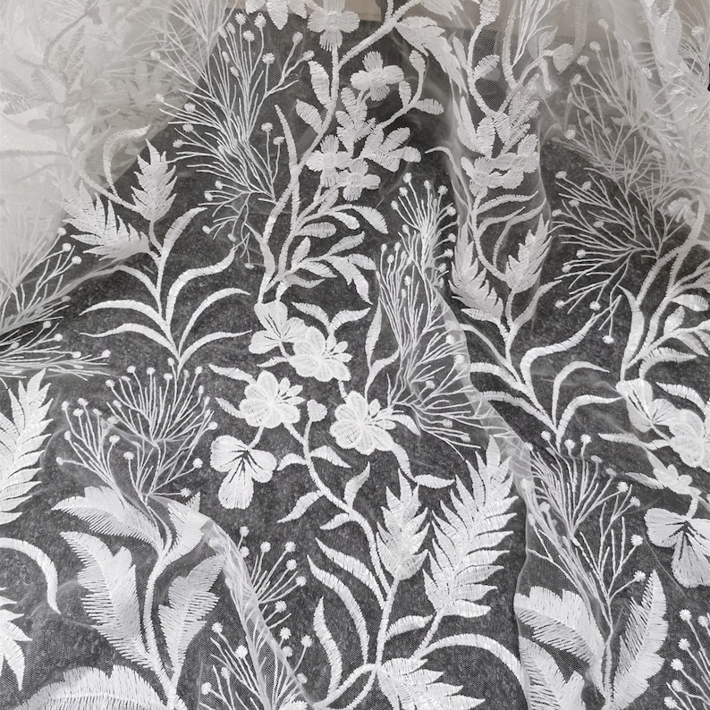 Gorgeous Floral Leaf Overlay Embroidery Lace Fabric Wedding | Etsy