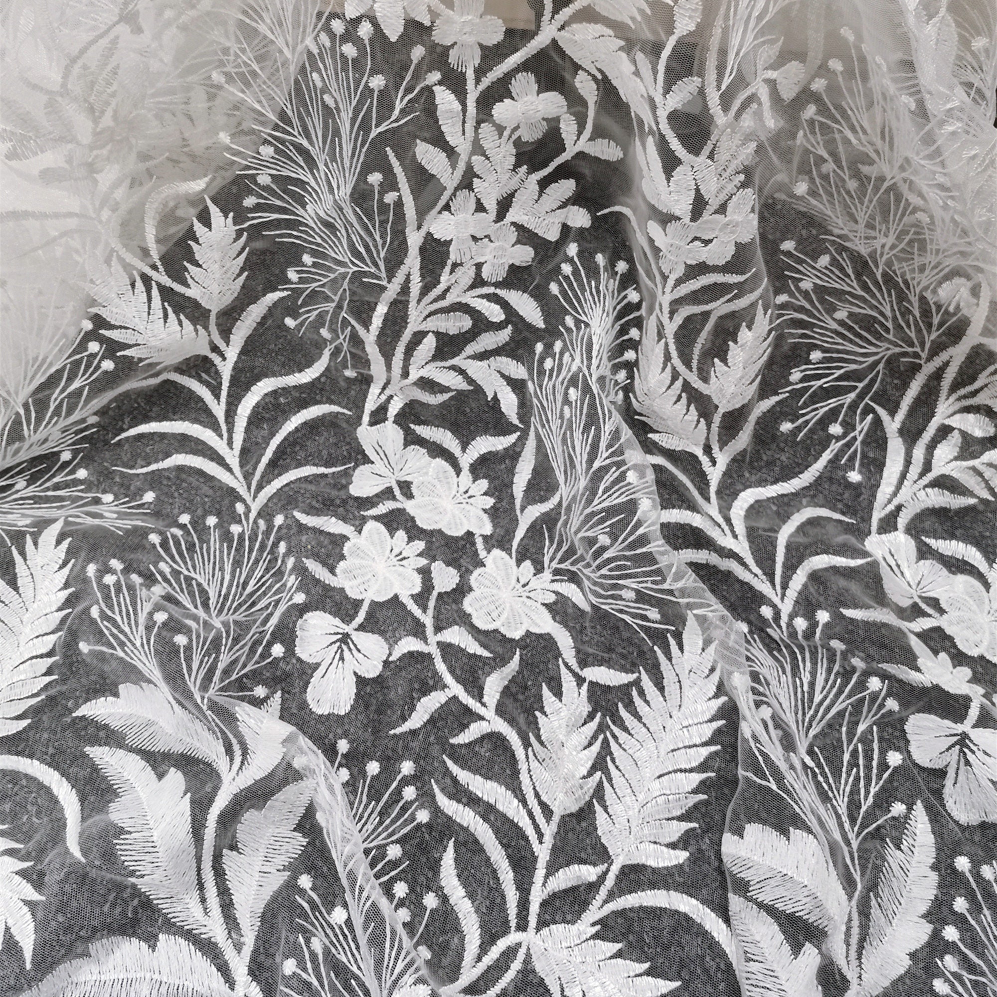 Gorgeous Floral Leaf Overlay Embroidery Lace Fabric Wedding | Etsy