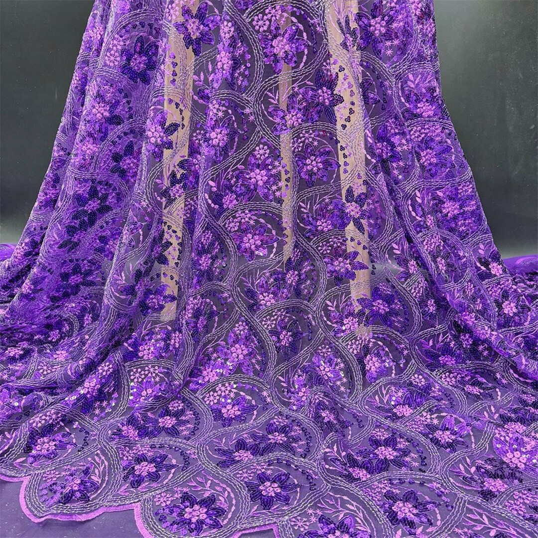 Beautiful Floral Embroidered Tulle Lace Fabric, Scalloped Sequins ...
