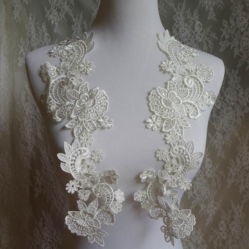 One Pair - Ivory Bridal Lace Applique for Wedding, Lace Jewelry, Gown ...