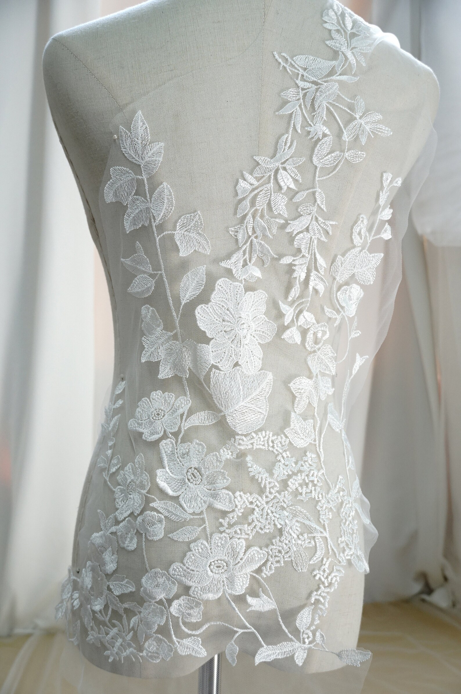 Gorgeous Bridal Flower Lace Applique, Wedding Large Bodice Lace ...
