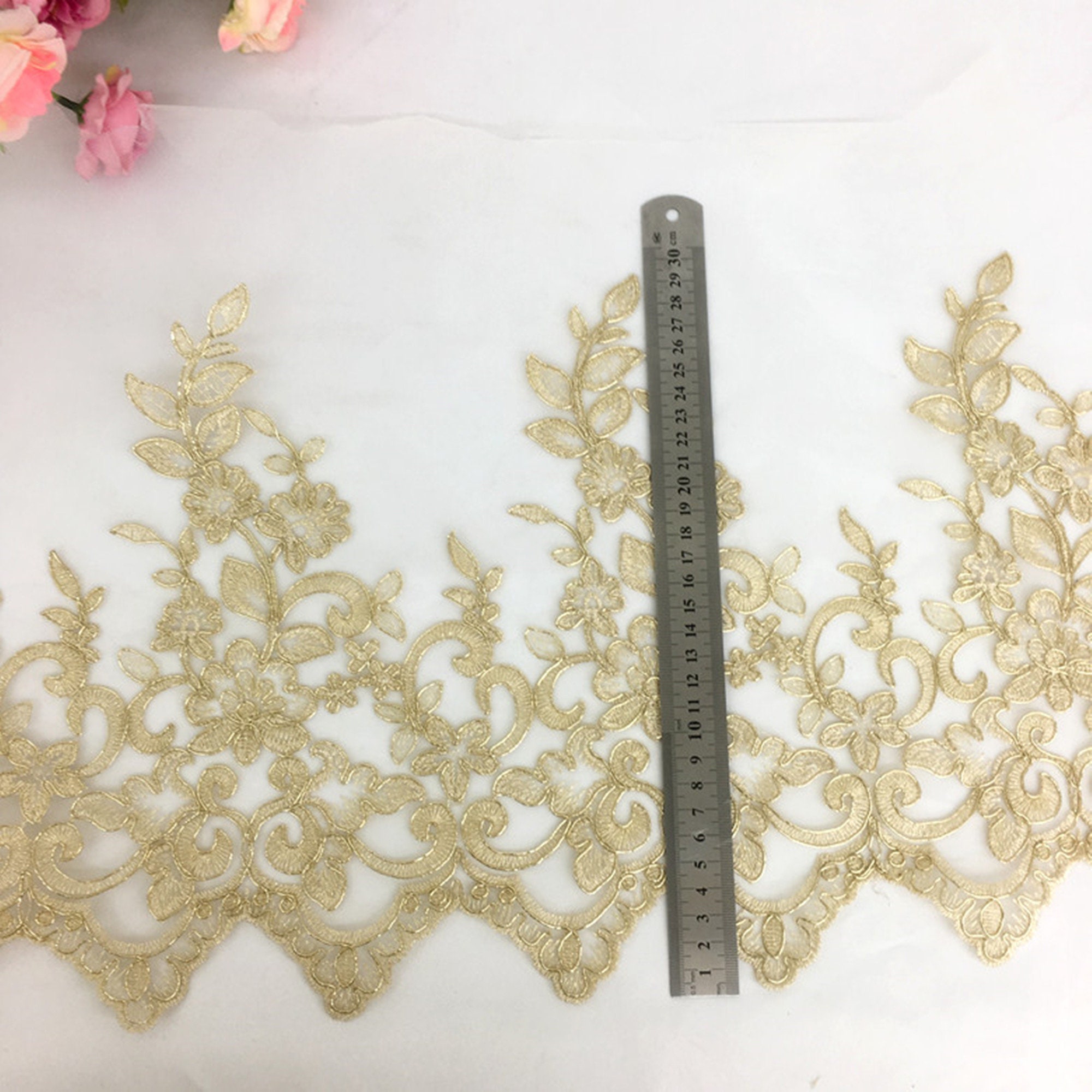 11 Wide Gold Alencon Lace Trim Corded Lace Trim - Etsy