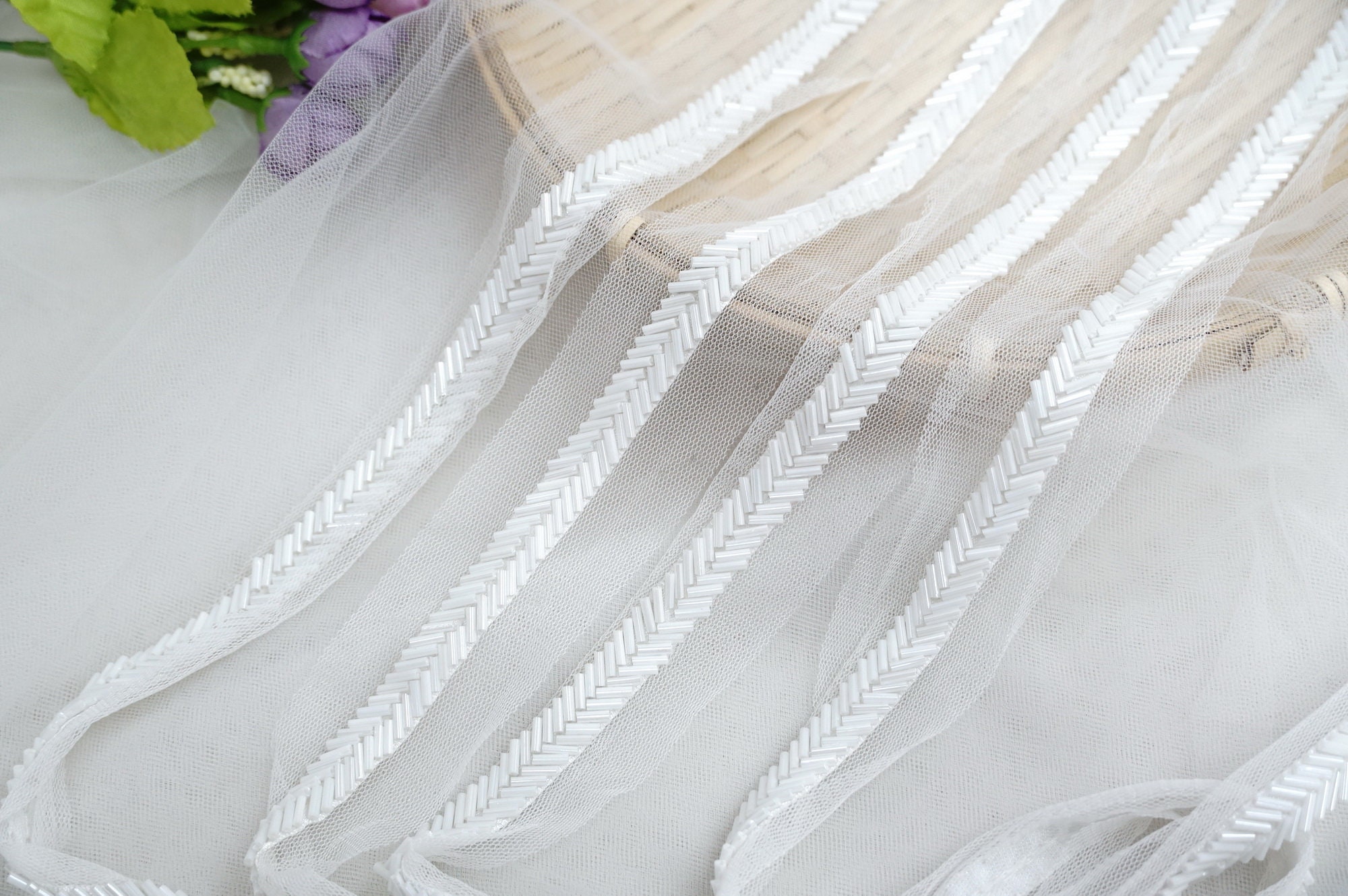 Off White Beaded Trim Beaded Mesh Trim Beaded Lace Trim | Etsy