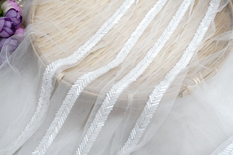 Off White Beaded Trim Beaded Mesh Trim Beaded Lace Trim | Etsy