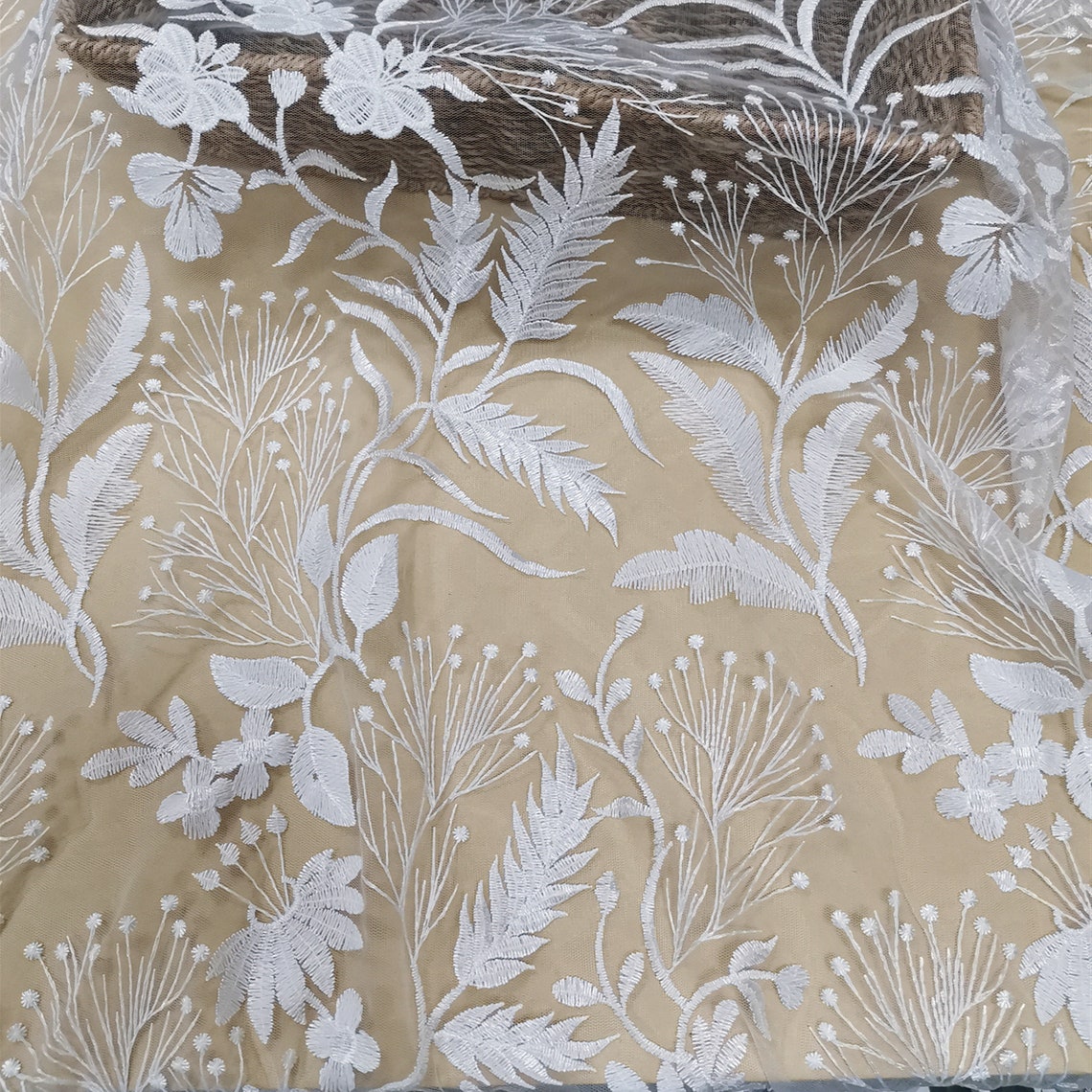 Gorgeous Floral Leaf Overlay Embroidery Lace Fabric Wedding | Etsy