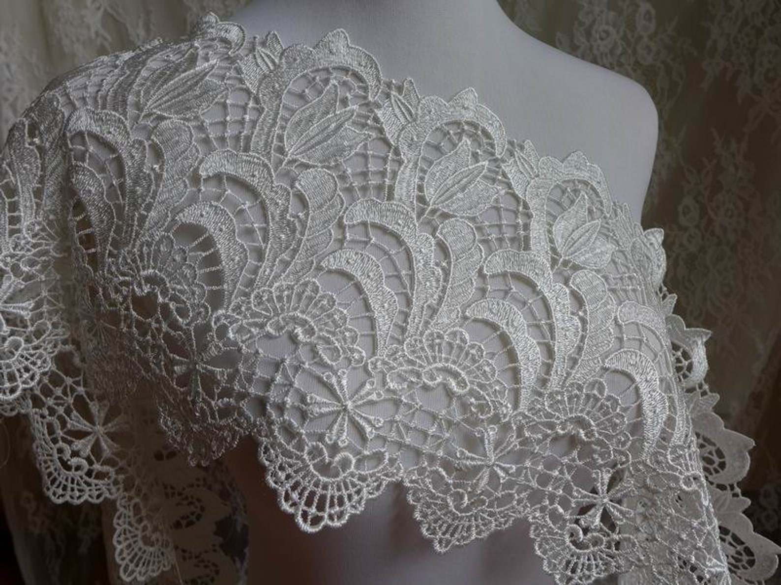 Wide Venice Lace, Ivory Lace Fabric, Guipure Lace Trim, Bridal Jewelry ...